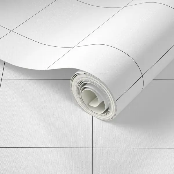 Spoonflower Black White Grid Lines Blocks Tiles Custom Pre-pasted Wallpaper - White,gray