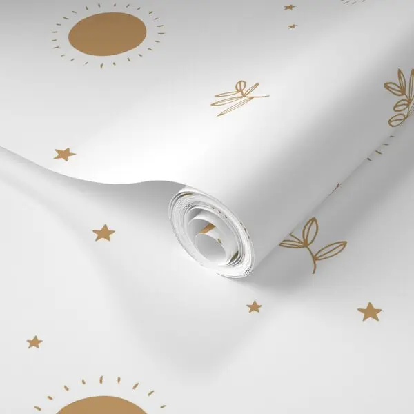 Spoonflower Leaves Stars Abstract Sun Jungle Magic Traditional Wallpaper