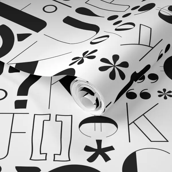 Spoonflower Symbol Typography Bad Word Font Monochrome Custom Pre-pasted Wallpaper - Black,white,gray