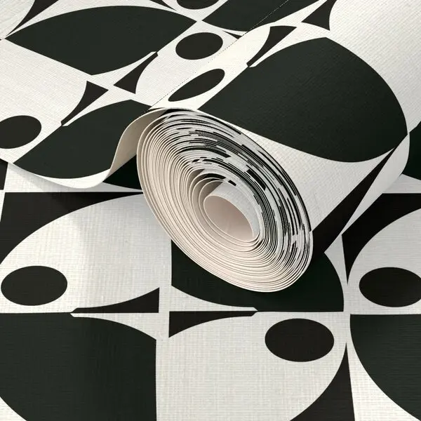 Spoonflower Black White Mod 11 Circles Geometric Custom Pre-pasted Wallpaper