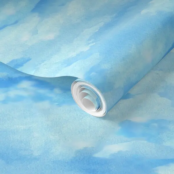 Spoonflower White Blue Nature Clouds Turquoise Abstract Sky Traditional Wallpaper