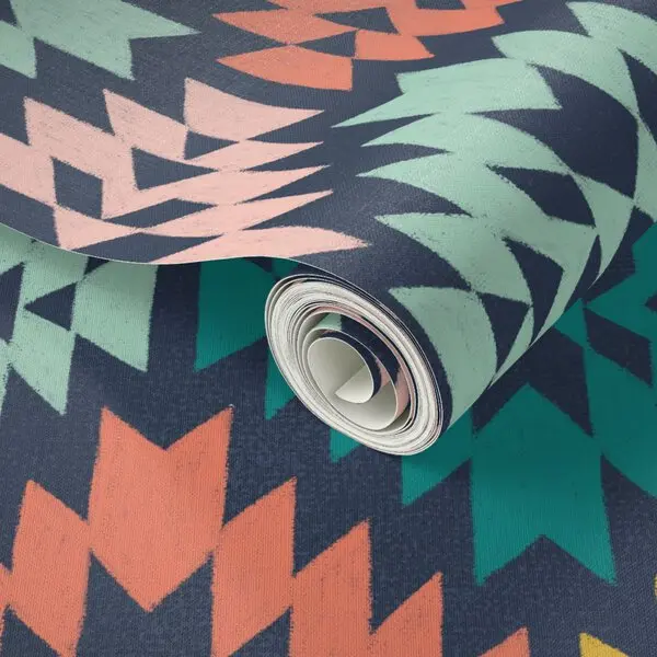 Spoonflower Ikat Native American Colorful Geometric Tribal Geo Custom Pre-pasted Wallpaper