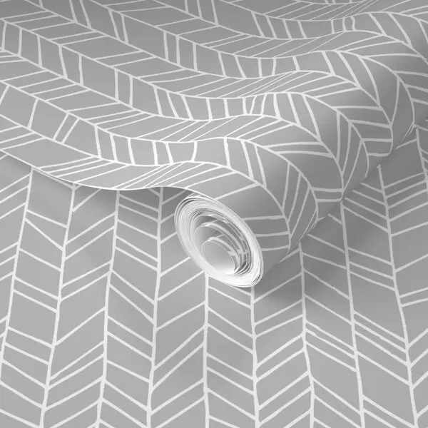 Spoonflower Grey Chevron Herringbone Gray Geometric Pattern Custom Removable Wallpaper - Gray,white