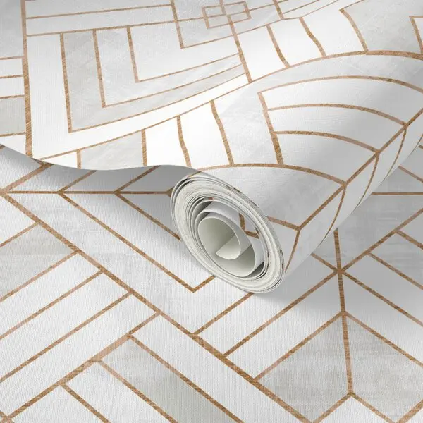 Spoonflower Art Deco Inspired White Gold Geometric Diamonds Custom Removable Wallpaper - Gray,white