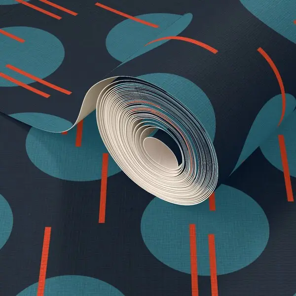 Spoonflower Line Them Up Dots Pop Of Orange 100% Natural Sisal Grasscloth Wallcovering - Blue,orange