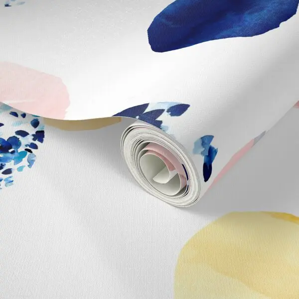 Spoonflower Polka Dots Watercolor Watercolour Colourful Navy Custom Pre-pasted Wallpaper - Gray,blue,red