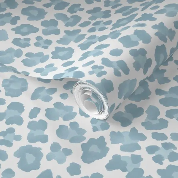 Spoonflower White Turquoise Aqua Spots Animal Leopard Cheetah Custom Pre-pasted Wallpaper - Blue,white,gray