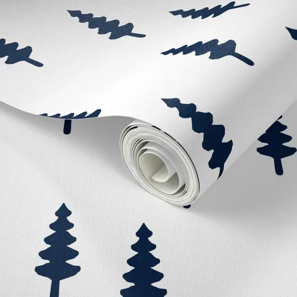 Spoonflower Woodland Tree Navy Nursery Evergreen Woods Custom Removable Wallpaper