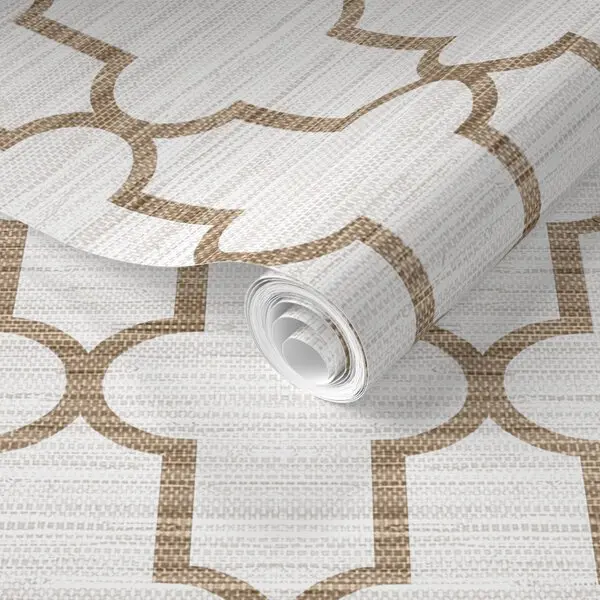 Spoonflower Moroccan Quatrefoil Tan Horizontal Custom Removable Wallpaper - Brown,beige,gray