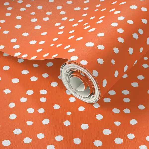 Spoonflower Orange Bright Dots And White Polka Dot Spots Custom Pre-pasted Wallpaper - Orange,gray