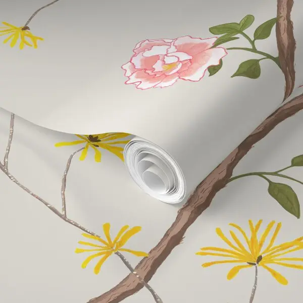 Spoonflower Chinoiserie Custom Pre-pasted Wallpaper - Green,gray