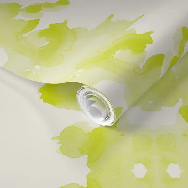Spoonflower Cream Yellow Chartreuse Paint Ink Test Psych Custom Pre-pasted Wallpaper