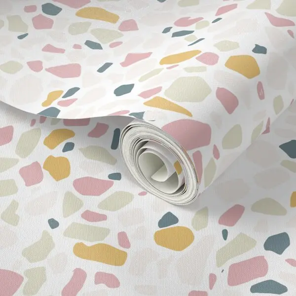 Spoonflower Winter Colourful Autumn Concrete Summer Terrazzo Custom Removable Wallpaper - Gray,orange