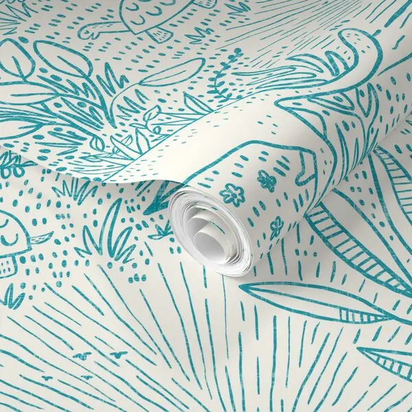 Spoonflower Bird Animal Turtle Tropical Alligator Toile Line Custom Pre-pasted Wallpaper