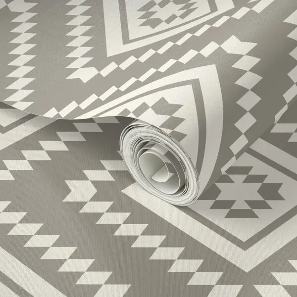 Spoonflower Aztec Navajo Tribal Southwestern Geometric Custom Pre-pasted Wallpaper - Gray,white