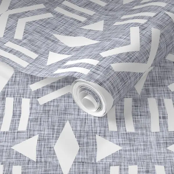 Spoonflower Mud Cloth Mudcloth Chambray Blue Geo Geometric Custom Pre-pasted Wallpaper