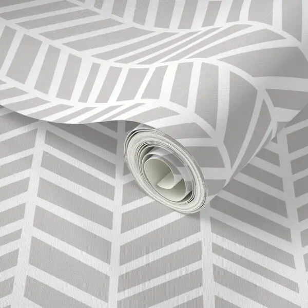Spoonflower Herringbone Medium Light Gray Triangle Chevron Traditional Wallpaper - Gray,white