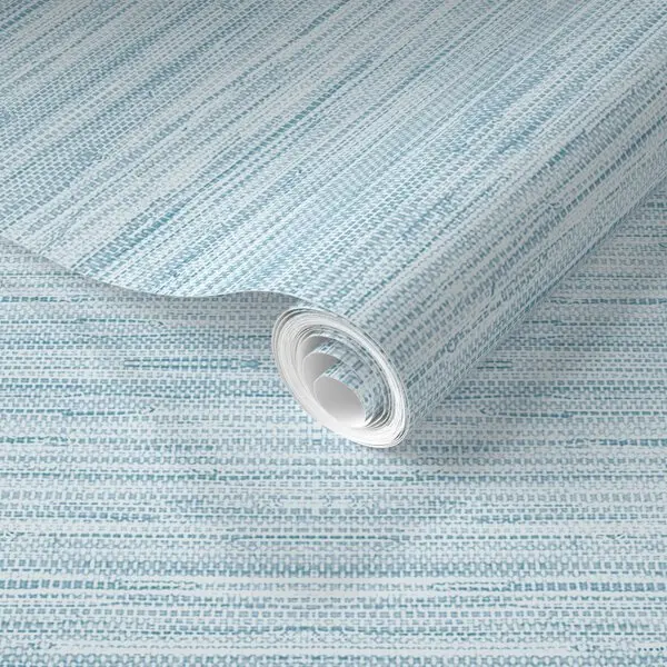 Spoonflower Coastal Light Blue White Solid Texture Custom Pre-pasted Wallpaper - Blue,white,teal