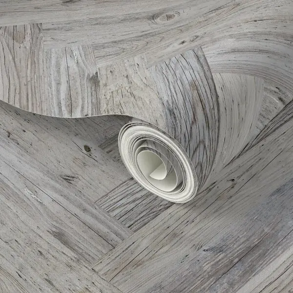 Spoonflower Grey Geometric Taupe Wood Herringbone Chevron Custom Pre-pasted Wallpaper
