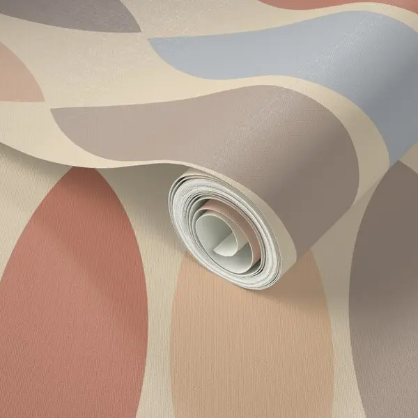 Spoonflower Mid Century Mod Powder Sky Blue Almond Leaf Hunter Traditional Wallpaper - Beige,blue,gray