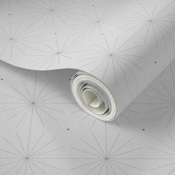 Spoonflower Starburst Mid Century Custom Pre-pasted Wallpaper - White,gray