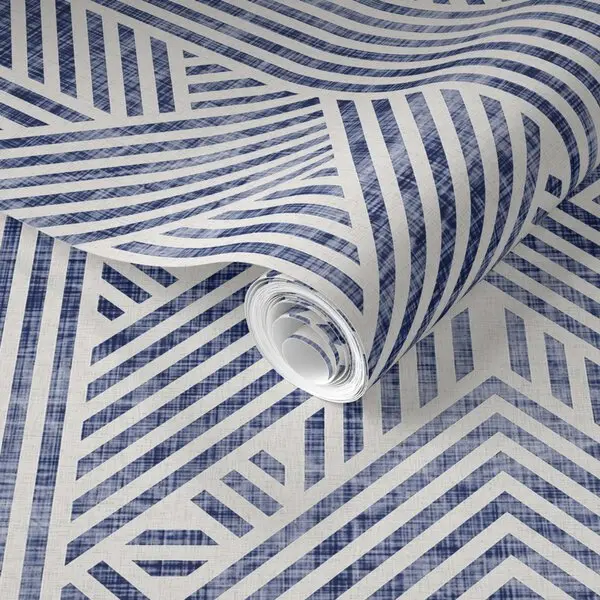Spoonflower Geometric Line Geo Texture Linen Denim Custom Removable Wallpaper
