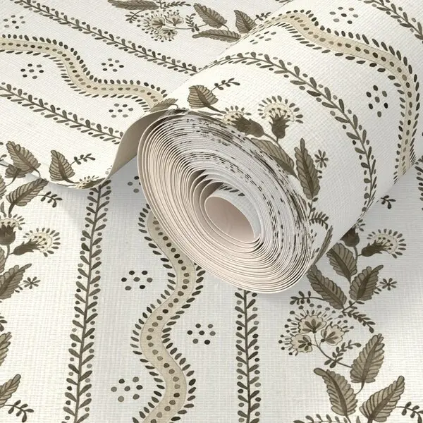 Spoonflower On White Emma Stripe 100% Natural Sisal Grasscloth Wallcovering