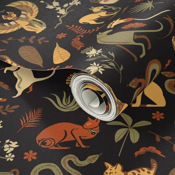 Spoonflower Cat Kitten Cats Feline Egyptian Jar Snakes Custom Pre-pasted Wallpaper