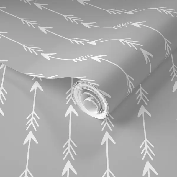 Spoonflower Arrows Gray Minimal Arrow Lines Stripes Simple Custom Removable Wallpaper - Gray,white