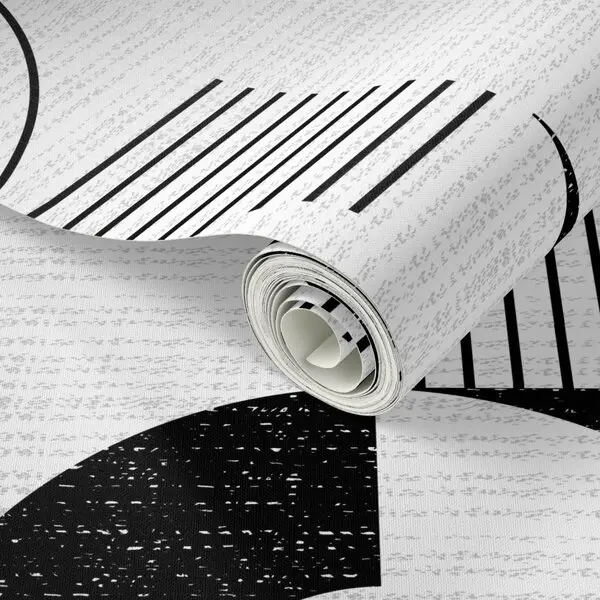 Spoonflower Black And White Circles Modern Geometric Dots Custom Pre-pasted Wallpaper - Black,white,gray