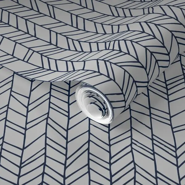 Spoonflower Chevron Herringbone Feather Geometric Arrows Navy Traditional Wallpaper