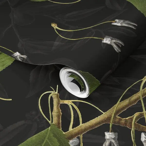 Spoonflower Vintage Leaves Victorian Gothic Botanical Anatomy Custom Removable Wallpaper - Black