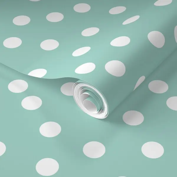 Spoonflower Dots Mint White Polka Mini Print Cute Pastel Custom Removable Wallpaper