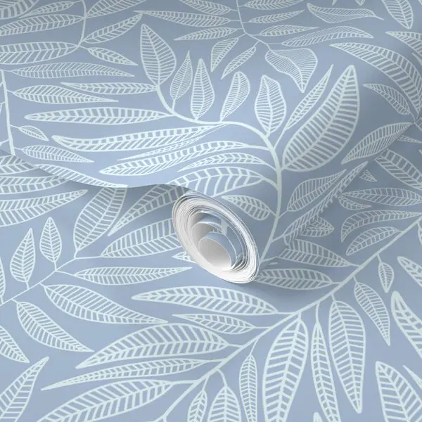 Spoonflower Leaves Botanicals Tree Plants Leaf Lines Wavy Custom Pre-pasted Wallpaper