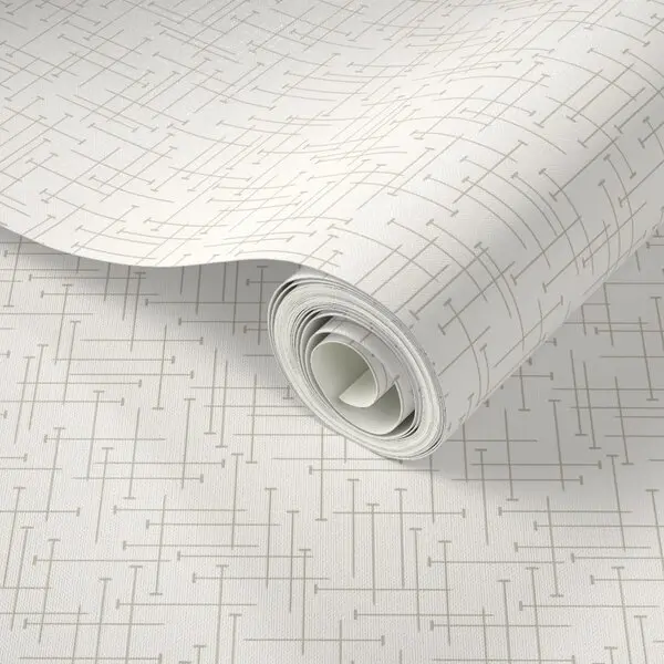 Spoonflower White Vintage Retro Grey Modern Pins Grid Neutral Traditional Wallpaper - White,gray