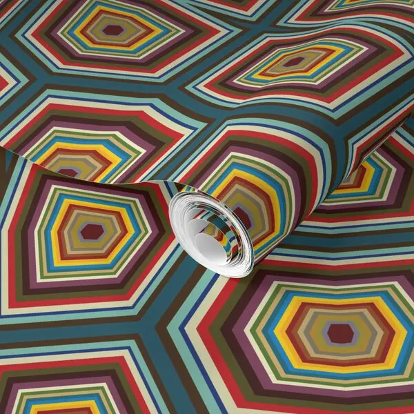 Spoonflower Turtle Shells Animal Print Nature Biology Custom Pre-pasted Wallpaper - Gray,orange,mint