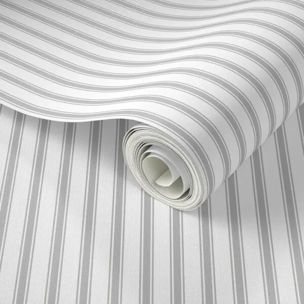 Spoonflower Grey White Stripe Classic Pinstripe Minimal Simple Custom Pre-pasted Wallpaper - White,gray