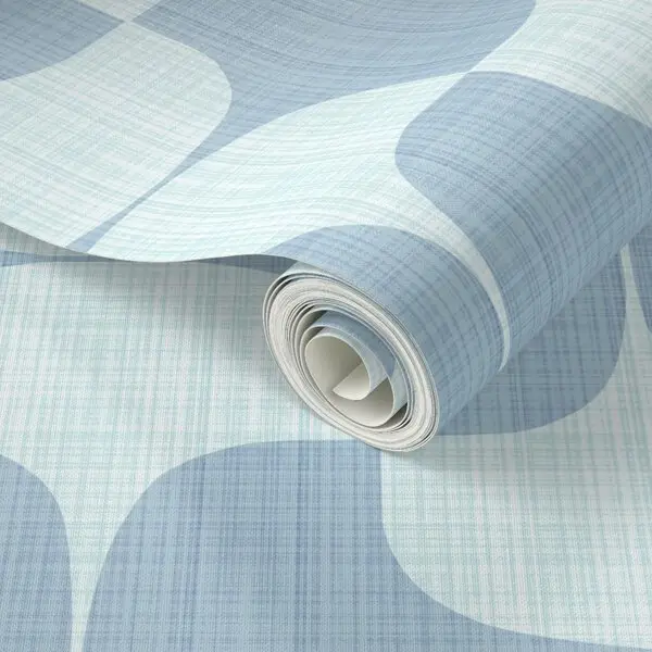 Spoonflower Mod Sky Blues Blue Modern Egg Cyan Minimal Mid Custom Removable Wallpaper - Blue,white