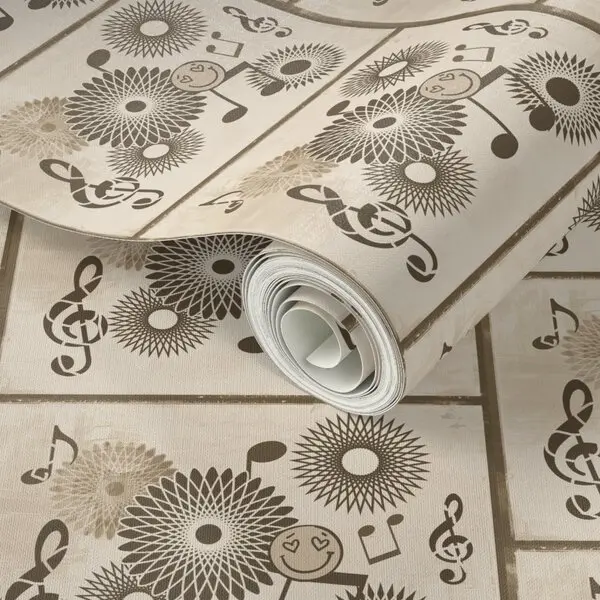 Spoonflower Music Notes Orchestra Band Treble Clef Choir Lover Custom Removable Wallpaper - Gray,beige,brown