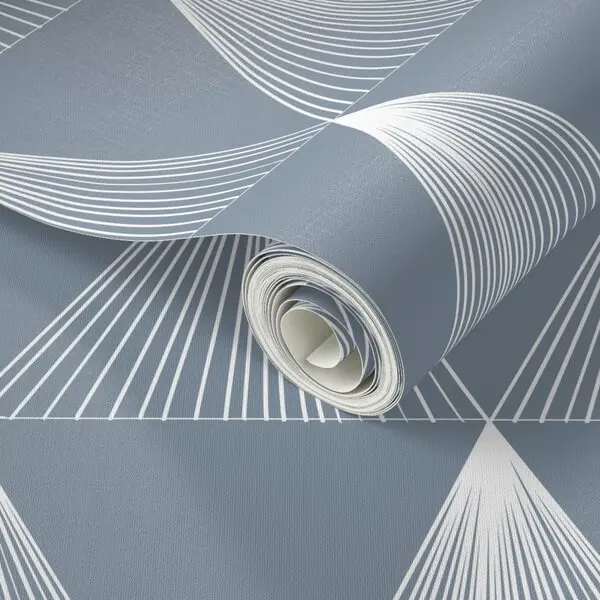 Spoonflower Blue White Geometric Lines Doodle Triangle Arrow Custom Removable Wallpaper - Blue,white