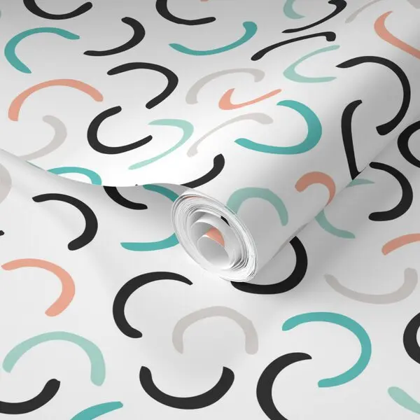 Spoonflower Abstract Mint Circle Scandinavian Pastel Coral Custom Pre-pasted Wallpaper - Green,gray,teal