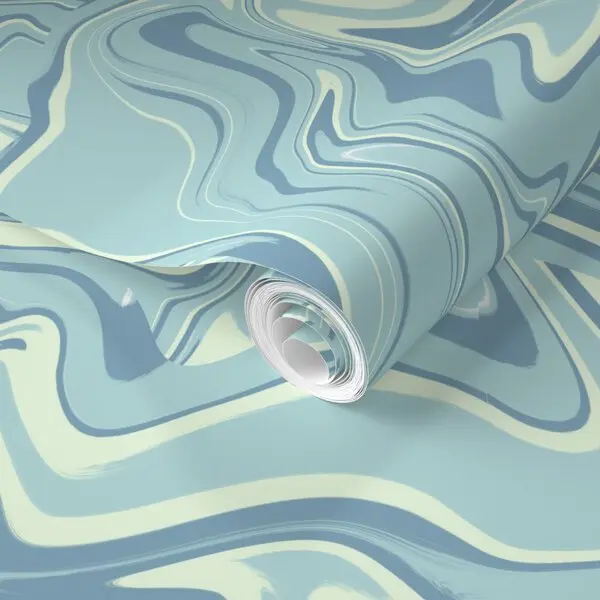 Spoonflower Marbling Abstract Modern Marbled Custom Removable Wallpaper - Blue,green