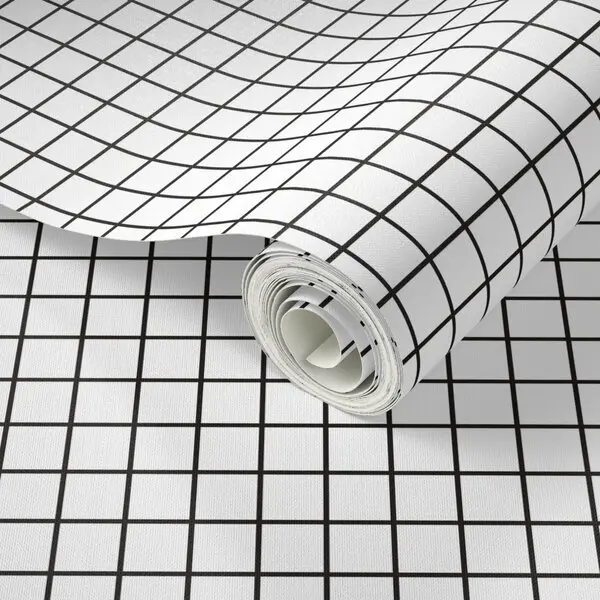 Spoonflower Grid Stripes Squares Black White Geometric Traditional Wallpaper - Black,white,gray