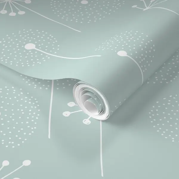 Spoonflower Minimal Flowers Floral Mint Summer Dandelion Traditional Wallpaper - Blue,white,mint