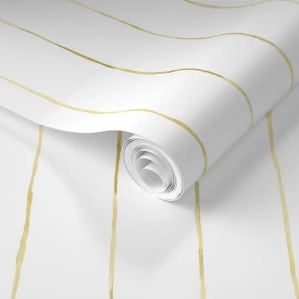 Spoonflower Stripe Gold Watercolor Minimal Mod Neutral Custom Pre-pasted Wallpaper
