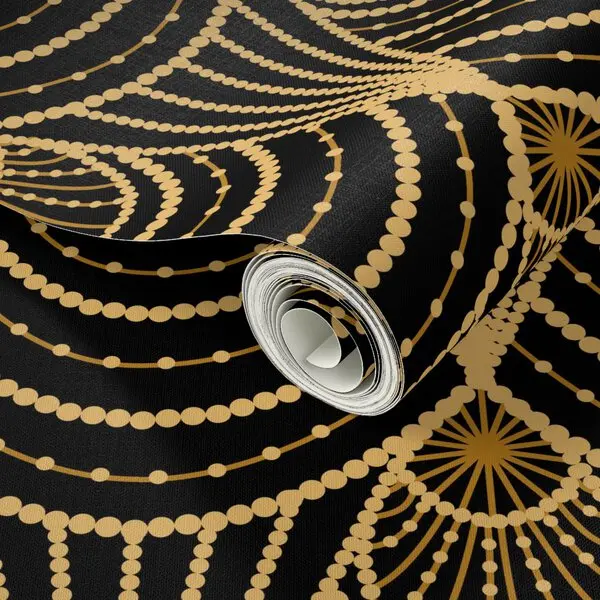 Spoonflower Art Deco Golden Dots Black Vintage Retro Gold Custom Pre-pasted Wallpaper