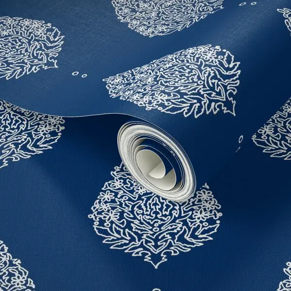 Spoonflower Paisley Ogee Moroccan Inspired Wordly Boho Indigo Traditional Wallpaper