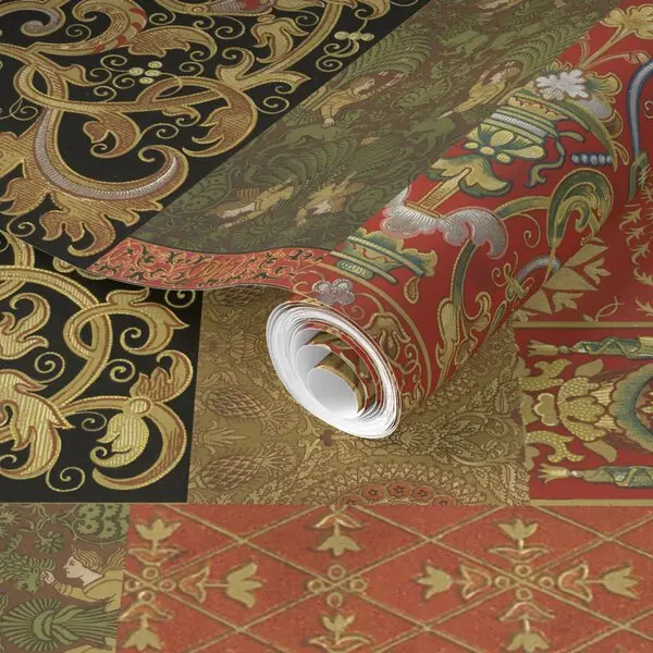 Spoonflower Medieval Cheater Patchwork Renaissance Lolita Traditional Wallpaper