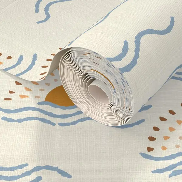 Spoonflower Boho Sun And Waves Neutral Background 100% Natural Sisal Grasscloth Wallcovering - Beige