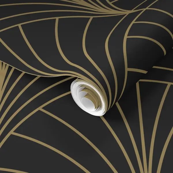 Spoonflower Floral Burst Gold On Charcoal Custom Removable Wallpaper